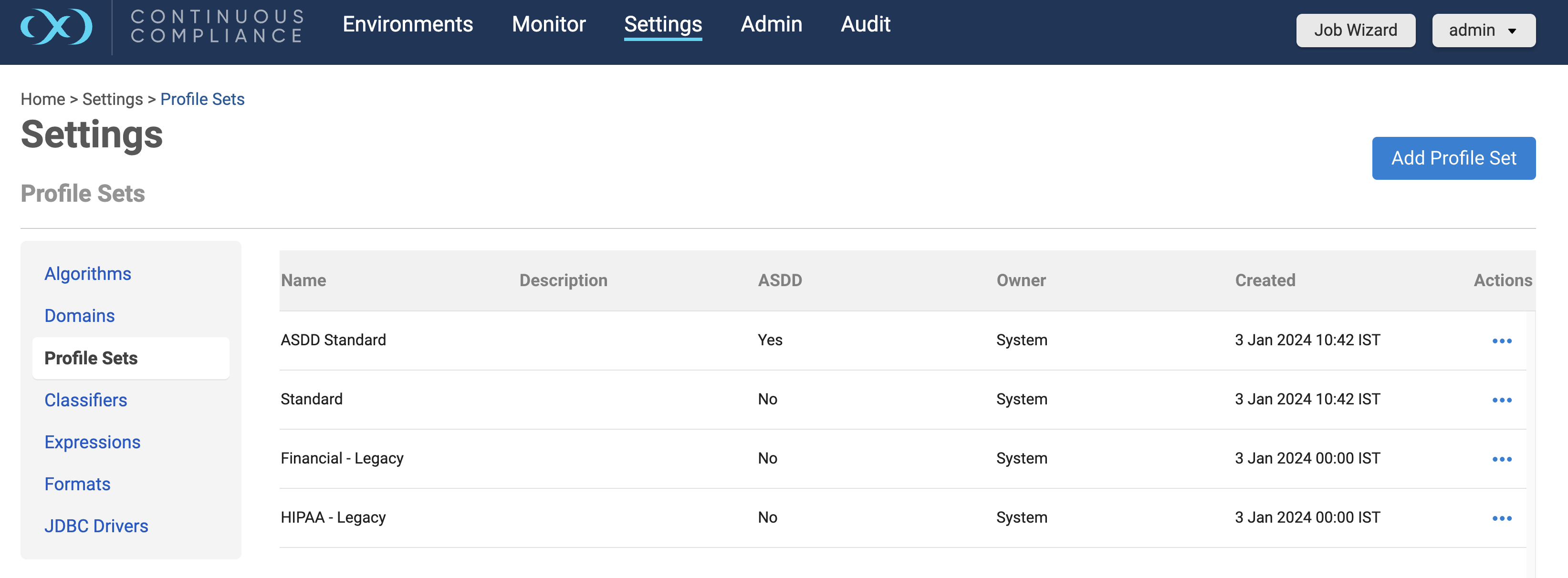 Configuring profile sets